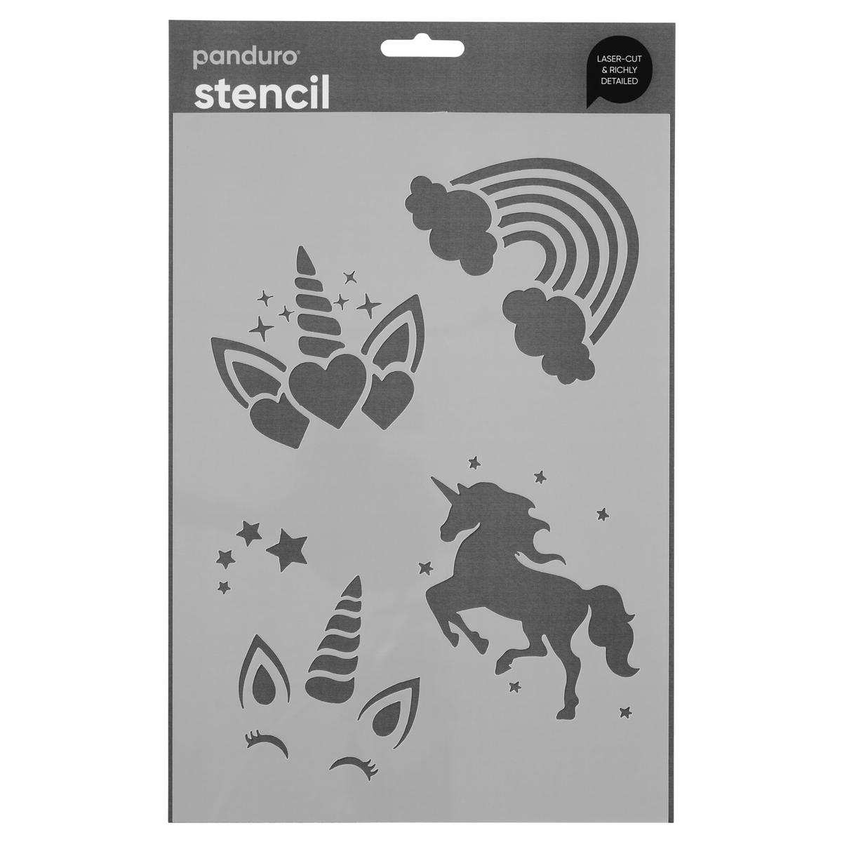 Sjablong A4 Unicorn, stensil med enhjørninger, regnbue m.m | Panduro ® | Kreatima