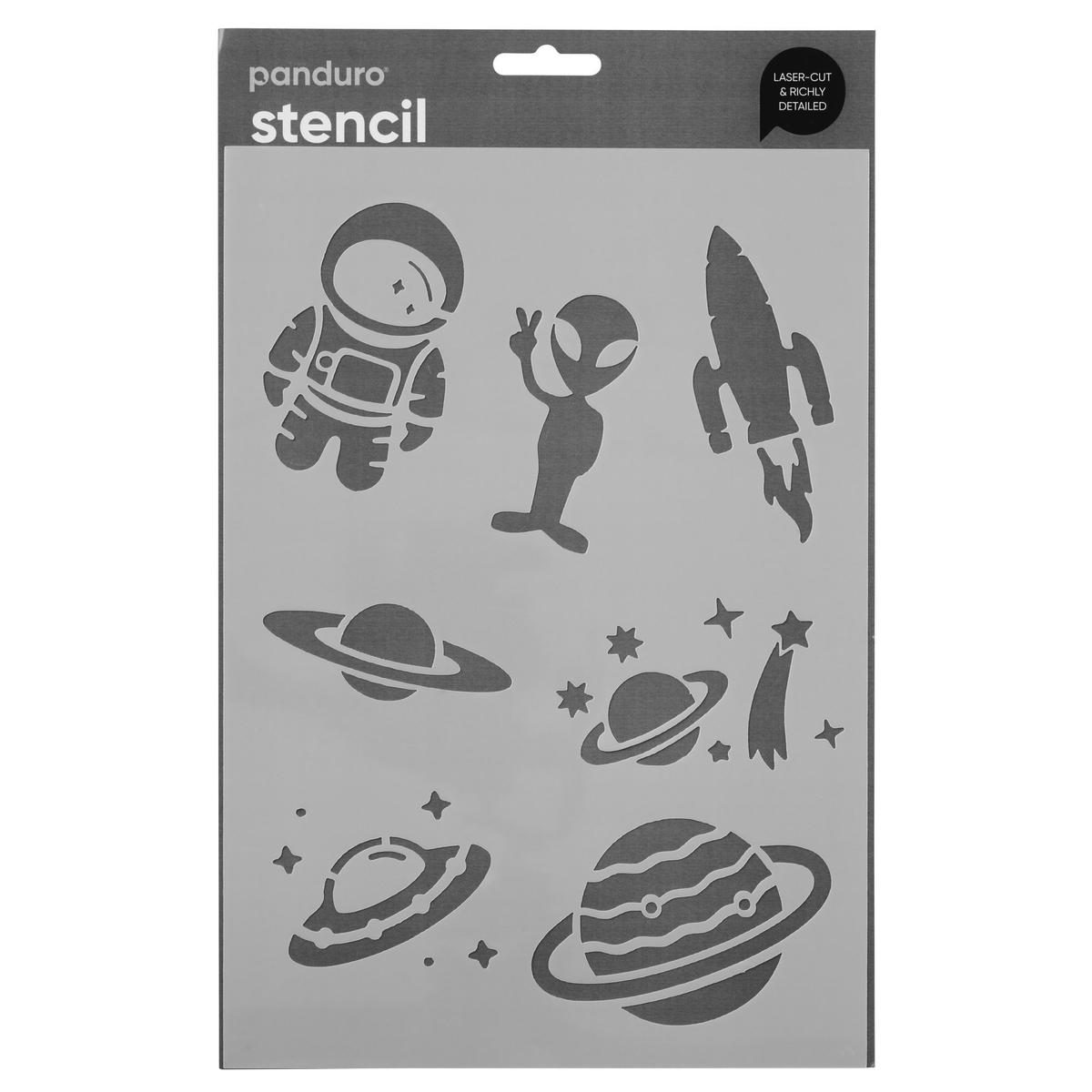 Sjablong A4, stensil med romskip, planeter og romtema | Panduro ® | Kreatima