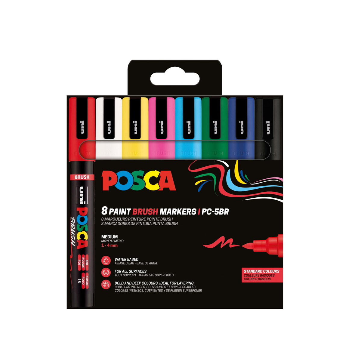 Posca Brush PC-5BR Basic 8-pack, pennor med halvhård penselspets, 1–4 ...